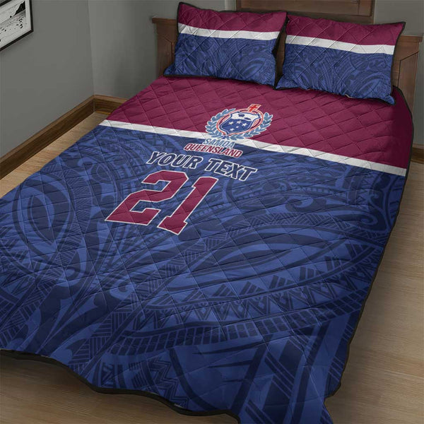 Queensland Samoa Custom Quilt Bed Set Maroon-Blue Pacific Polynesian ...
