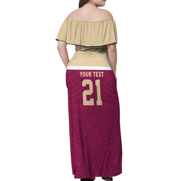 Queensland Samoa Custom Off Shoulder Maxi Dress Maroon Pacific ...