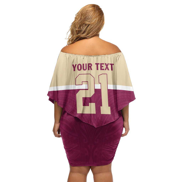 Queensland Samoa Custom Off Shoulder Short Dress Maroon Pacific ...