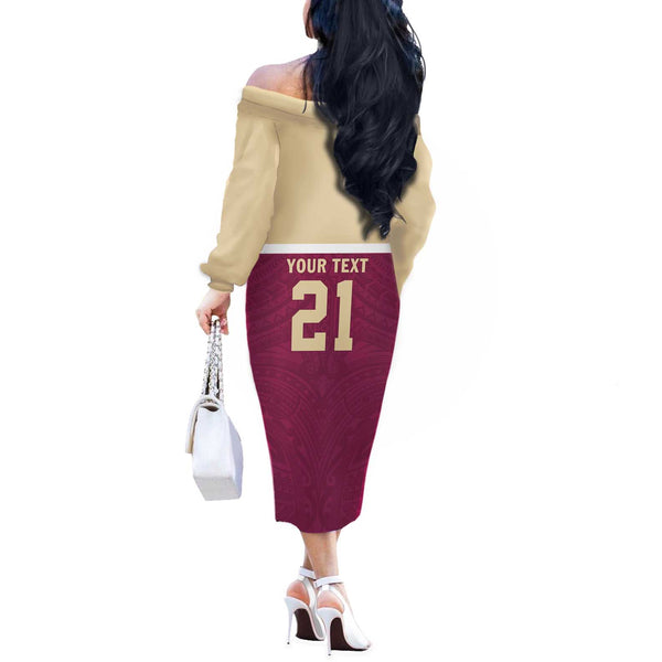 Queensland Samoa Custom Off The Shoulder Long Sleeve Dress Maroon ...