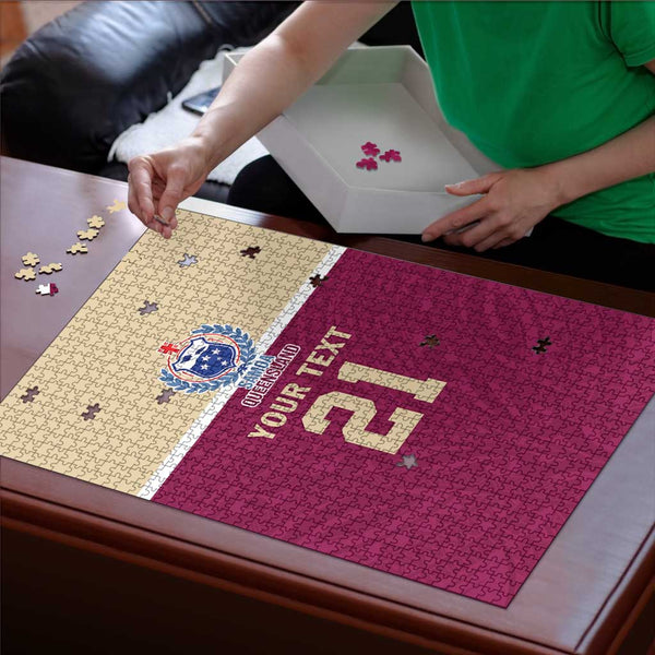 Queensland Samoa Custom Puzzle Maroon Pacific Polynesian Tribal Pattern LT9