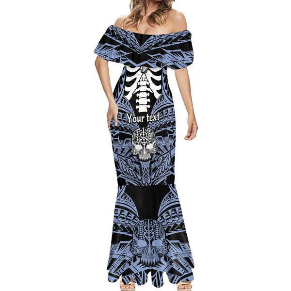 Personalised Polynesia Skull Mermaid Dress With Boars Tusk Blue Arty ...