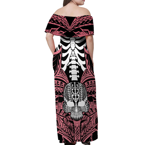 Personalised Polynesia Skull Off Shoulder Maxi Dress With Boars Tusk ...