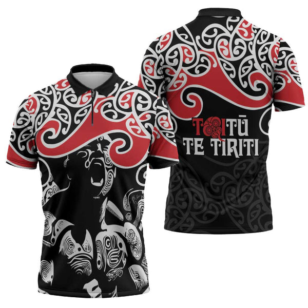 Aotearoa Toitu Te Tiriti Zipper Polo Shirt New Zealand Stand Together ...