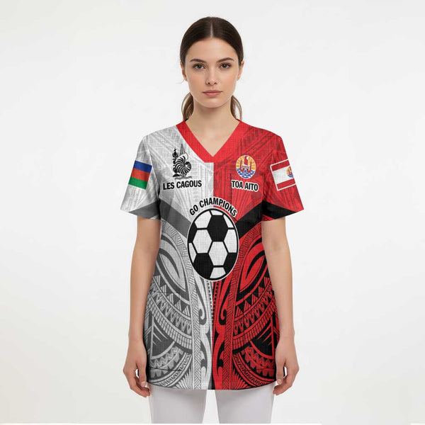 New Caledonia-Tahiti Football Custom Scrub Top Together Go Champions LT9