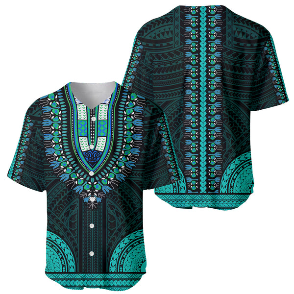 African Dashiki Baseball Jersey With Polynesian Pattern - Teal LT9