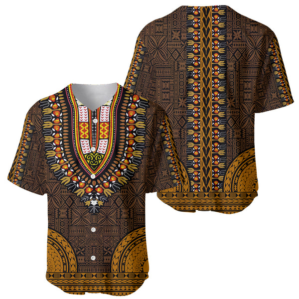 African Dashiki Baseball Jersey With Tapa Pattern - Gold LT9