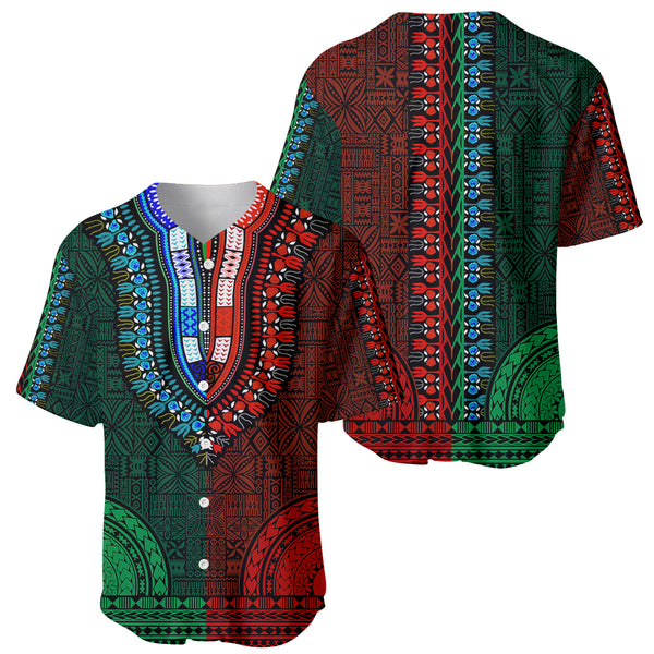 African Dashiki Baseball Jersey With Tapa Pattern - Half Green and Red LT9