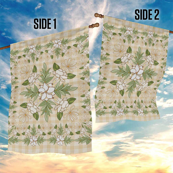 Squares Maile Leaf Garden Flag Beige Palaka Hawaiian Quilt Pattern LT9