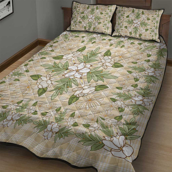 Squares Maile Leaf Quilt Bed Set Beige Palaka Hawaiian Quilt Pattern LT9