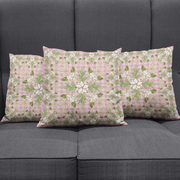 Squares Maile Leaf Pillow Cover Pink Palaka Hawaiian Quilt Pattern LT9