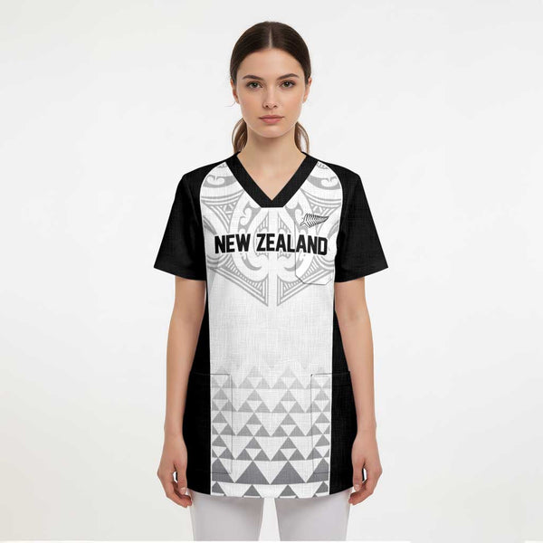 World Football 2026 New Zealand Custom Scrub Top All White Fern Maori ...