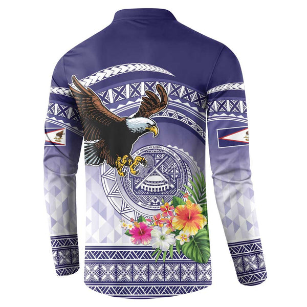 American Samoa Bald Eagle Button Sweatshirt Polynesian Tropical Flowers LT9