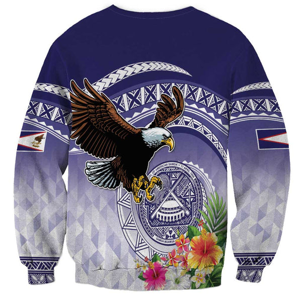American Samoa Bald Eagle Sweatshirt Polynesian Tropical Flowers LT9