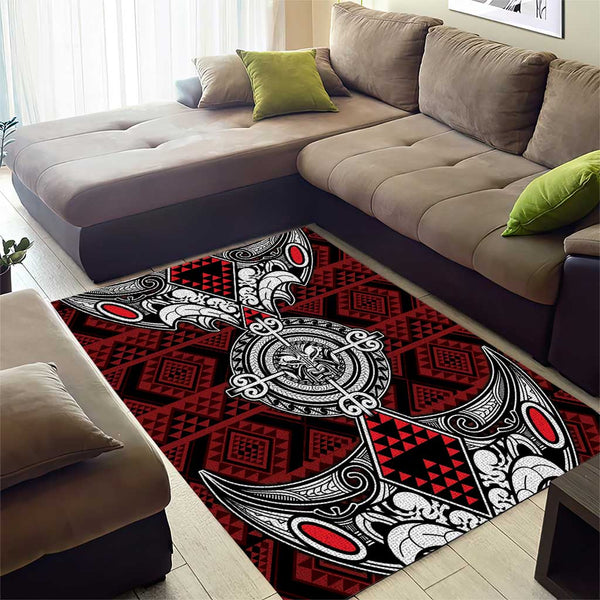 Red Aotearoa Taniko Motif Area Rug Vintage Maori New Zealand Tribal Art ...