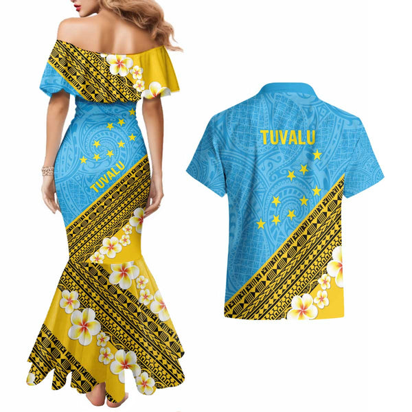 Tuvalu Plumeria Flowers Couples Matching Mermaid Dress and Hawaiian ...