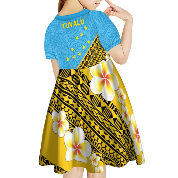 Tuvalu Plumeria Flowers Kid Short Sleeve Dress Polynesian Tribal ...