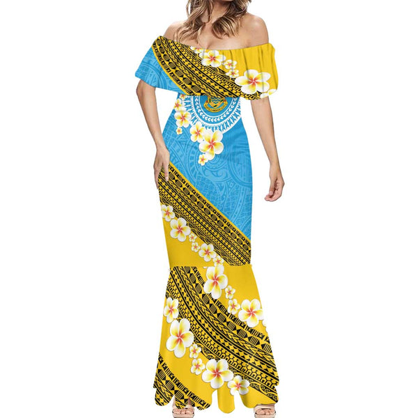 Tuvalu Plumeria Flowers Mermaid Dress Polynesian Tribal Pattern LT9