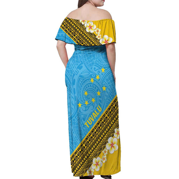 Tuvalu Plumeria Flowers Off Shoulder Maxi Dress Polynesian Tribal ...