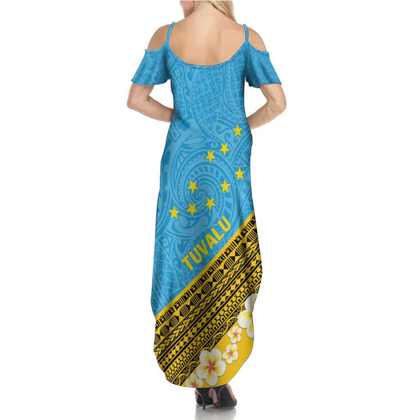 Tuvalu Plumeria Flowers Summer Maxi Dress Polynesian Tribal Pattern LT9