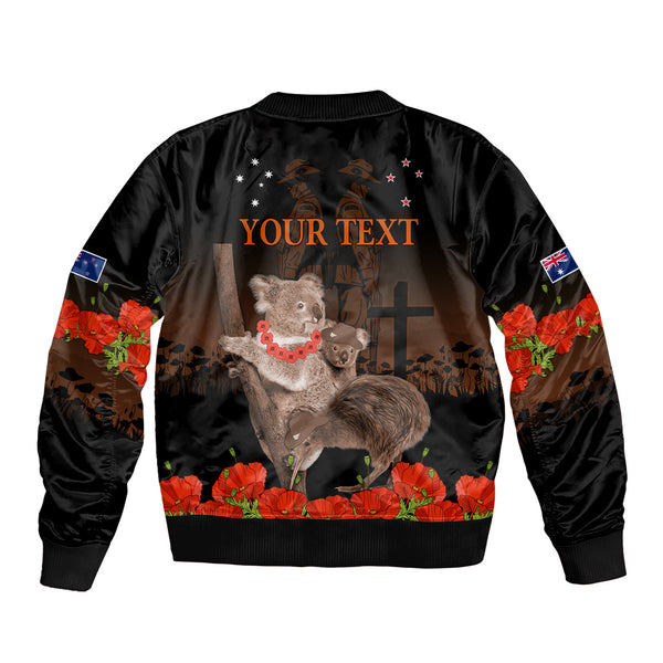 Koala and Kiwi Bird ANZAC Day Custom Sleeve Zip Bomber Jacket Soldier ...