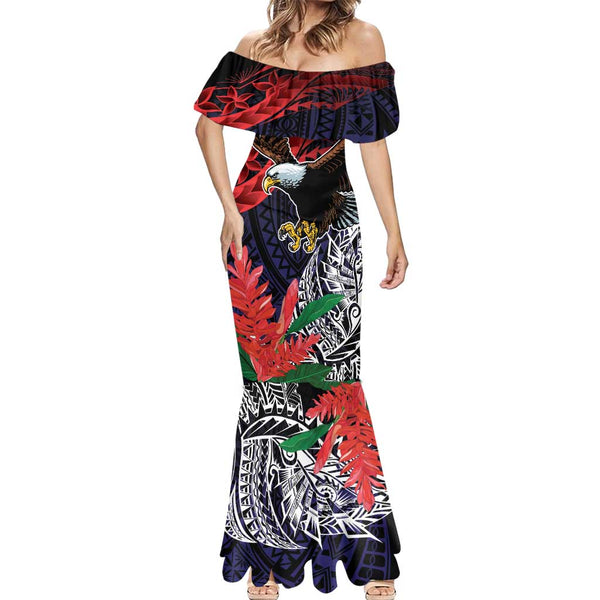 American Samoa Bald Eagle Personalized Mermaid Dress Samoa Muamua Le ...