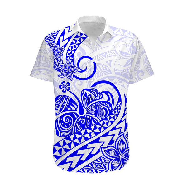 Polynesian Hawaiian Shirt Tribal Tattoo Blue Screen Color LT9