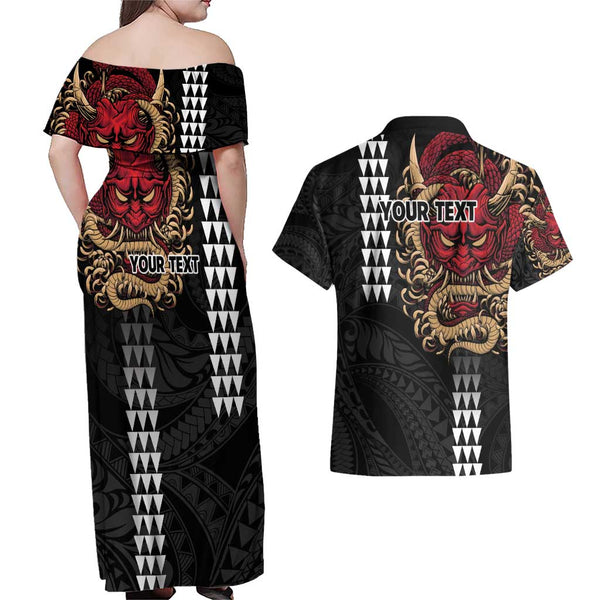 Hawaii and Japanese Oni Mask Personalised Couples Matching Off Shoulder ...
