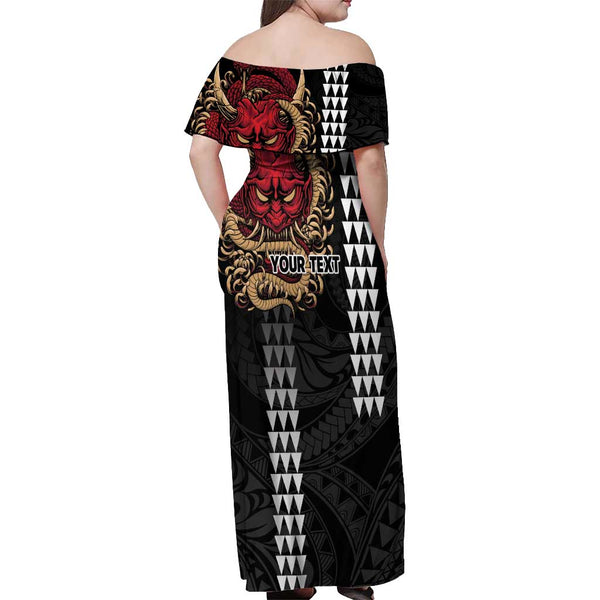 Hawaii and Japanese Oni Mask Personalised Off Shoulder Maxi Dress Kakau ...