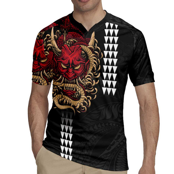 Hawaii and Japanese Oni Mask Personalised Rugby Jersey Kakau Pattern ...