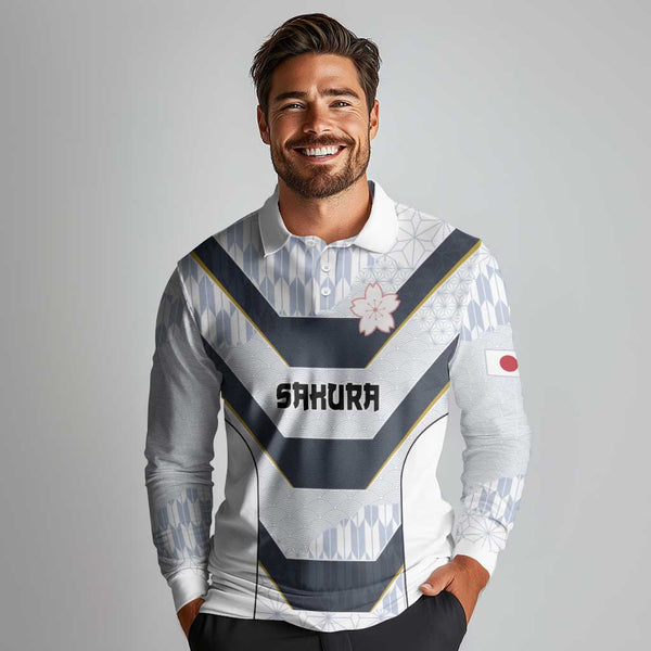 Japan Pacific Rugby 2022-23 Custom Long Sleeve Polo Shirt Black Sakura ...