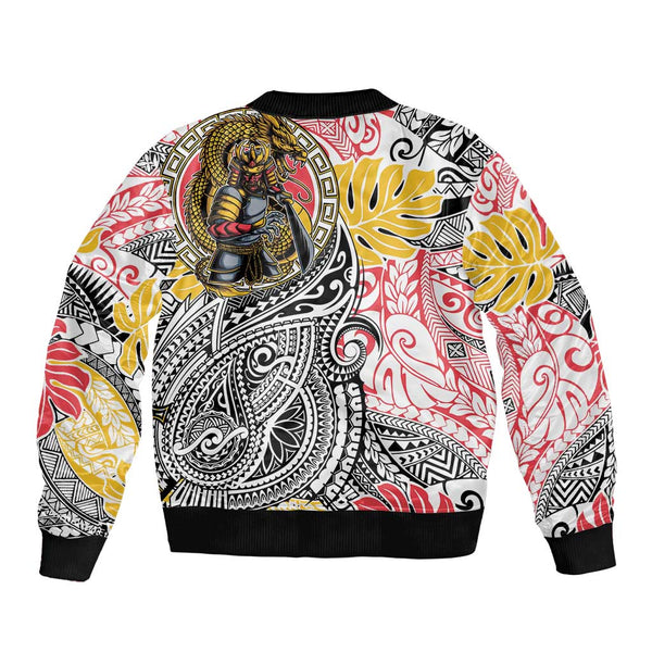 Japanese Samurai Warrior Bomber Jacket Colorful Polynesian Tattoo Style LT9