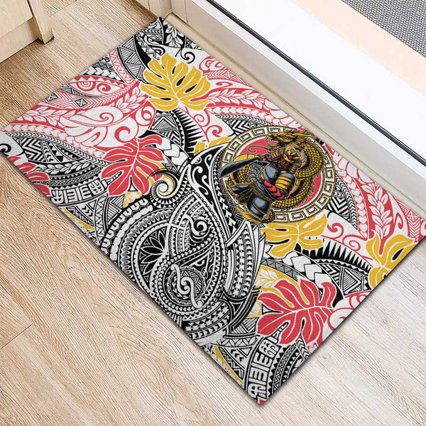Japanese Samurai Warrior Rubber Doormat Colorful Polynesian Tattoo ...