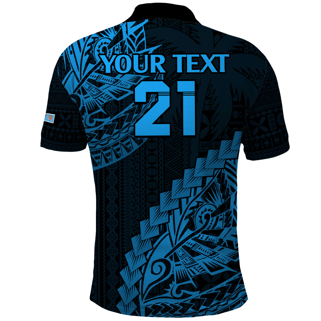 Custom Fiji Rugby Polo Shirt Kaiviti Fijian Tribal World Cup Blue No2 LT9