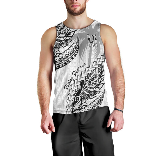 Fiji Rugby Men Tank Top Kaiviti Fijian Tribal World Cup White LT9