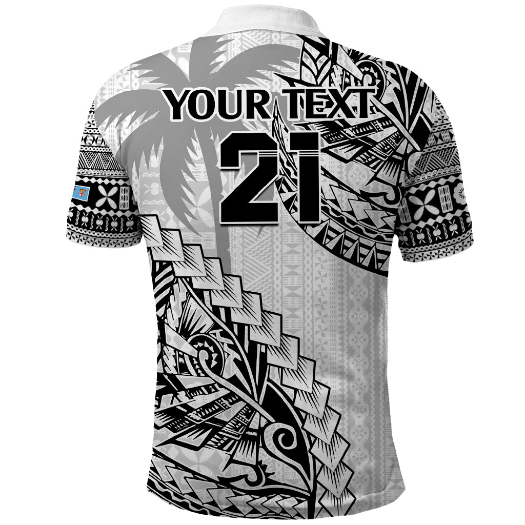 Custom Fiji Rugby Polo Shirt Kaiviti Fijian Tribal World Cup White LT9