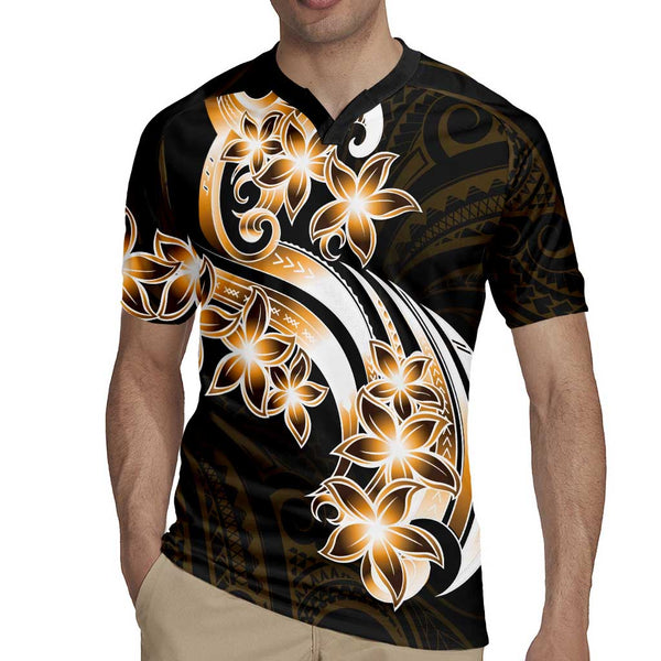 Plumeria Tribal Tattoo Rugby Jersey Gold Polynesian Pattern LT9