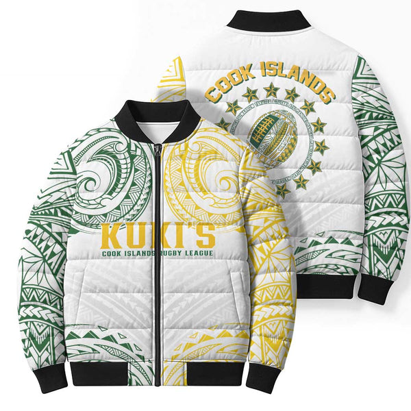 World Rugby Cook Islands Bomber Puffer Jacket White Polynesian Tribal ...