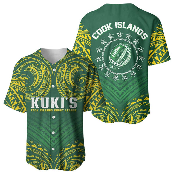World Rugby Cook Islands Baseball Jersey Green Polynesian Tribal ...