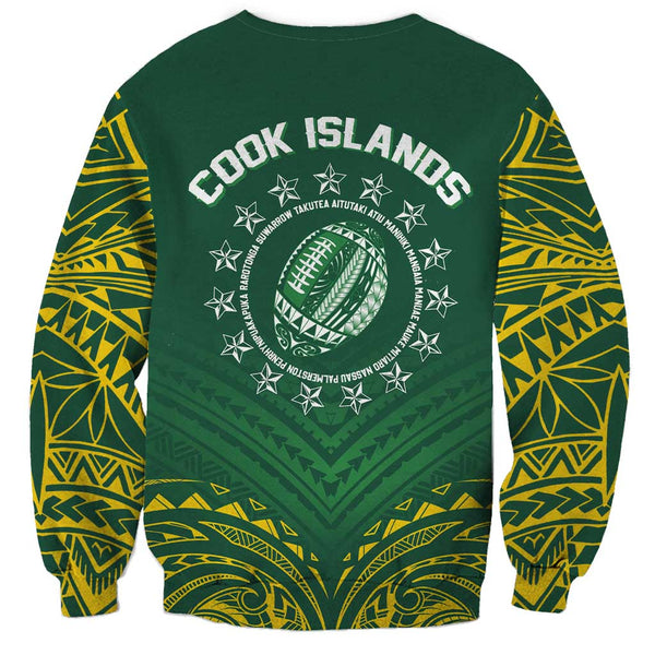 World Rugby Cook Islands Sweatshirt Green Polynesian Tribal Pattern LT9