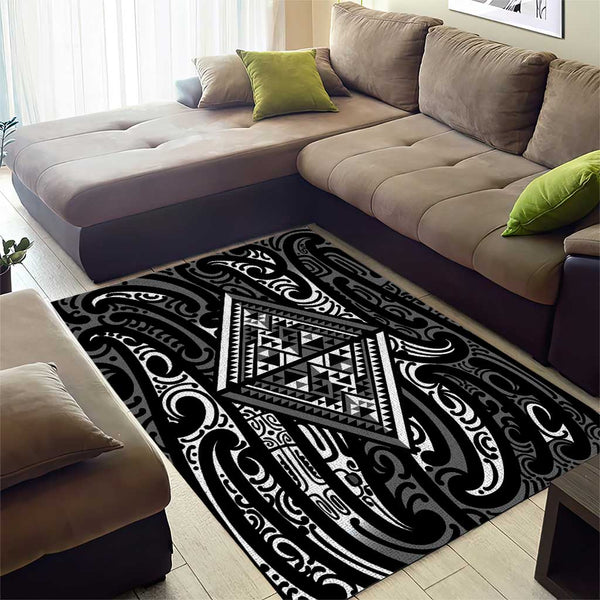 New Zealand Maori Taniko Area Rug Black Kowhaiwhai Puhoro LT9