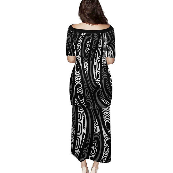 New Zealand Maori Taniko Puletasi Black Kowhaiwhai Puhoro LT9