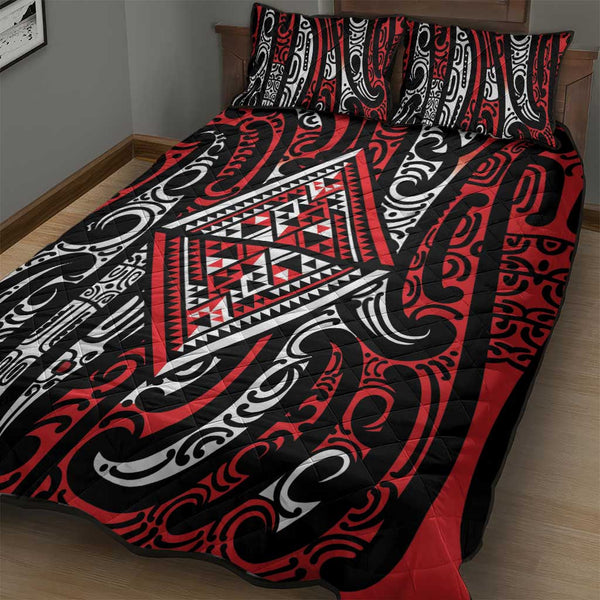 New Zealand Maori Taniko Quilt Bed Set Red Kowhaiwhai Puhoro LT9