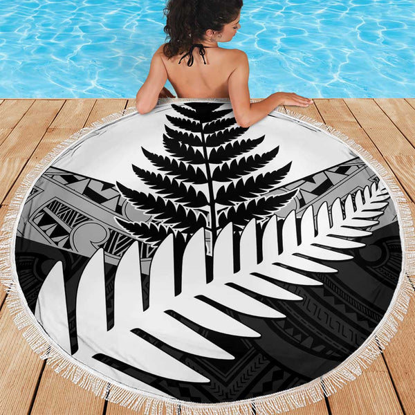 New Zealand Silver Fern Beach Blanket Maori Koru Mixed Taniko Pattern LT9