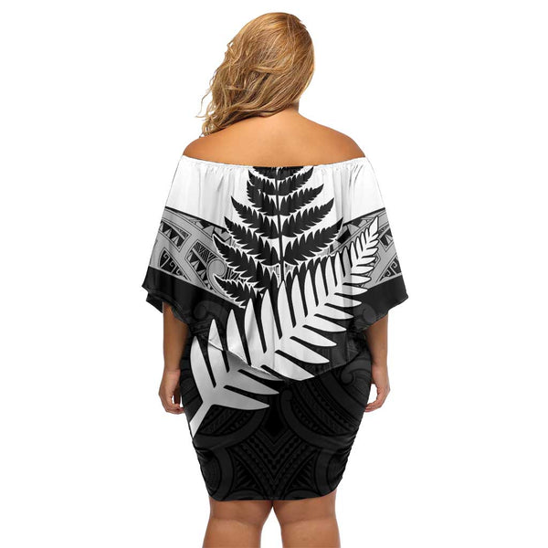 New Zealand Silver Fern Off Shoulder Short Dress Maori Koru Mixed ...