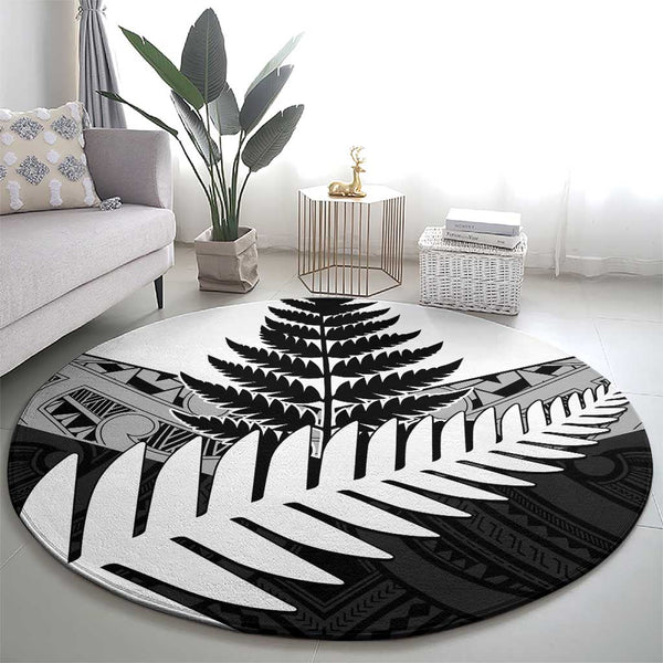 New Zealand Silver Fern Round Carpet Maori Koru Mixed Taniko Pattern LT9