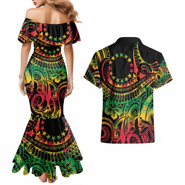 Cook Islands 15 Stars Couples Matching Mermaid Dress and Hawaiian Shirt ...
