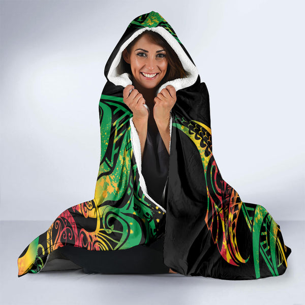 Cook Islands 15 Stars Hooded Blanket Kuki Airani Polynesian Tribal Wave ...