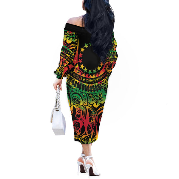 Cook Islands 15 Stars Off The Shoulder Long Sleeve Dress Kuki Airani ...