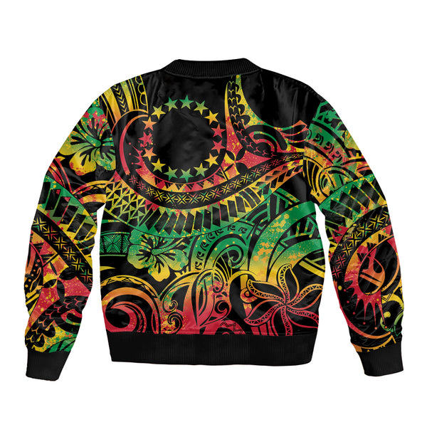 Cook Islands 15 Stars Sleeve Zip Bomber Jacket Kuki Airani Polynesian ...